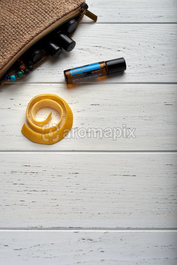 Doterra Breathe Touch Lemon Peel Wooden Background Stock Photo pxoj4gc30ifr